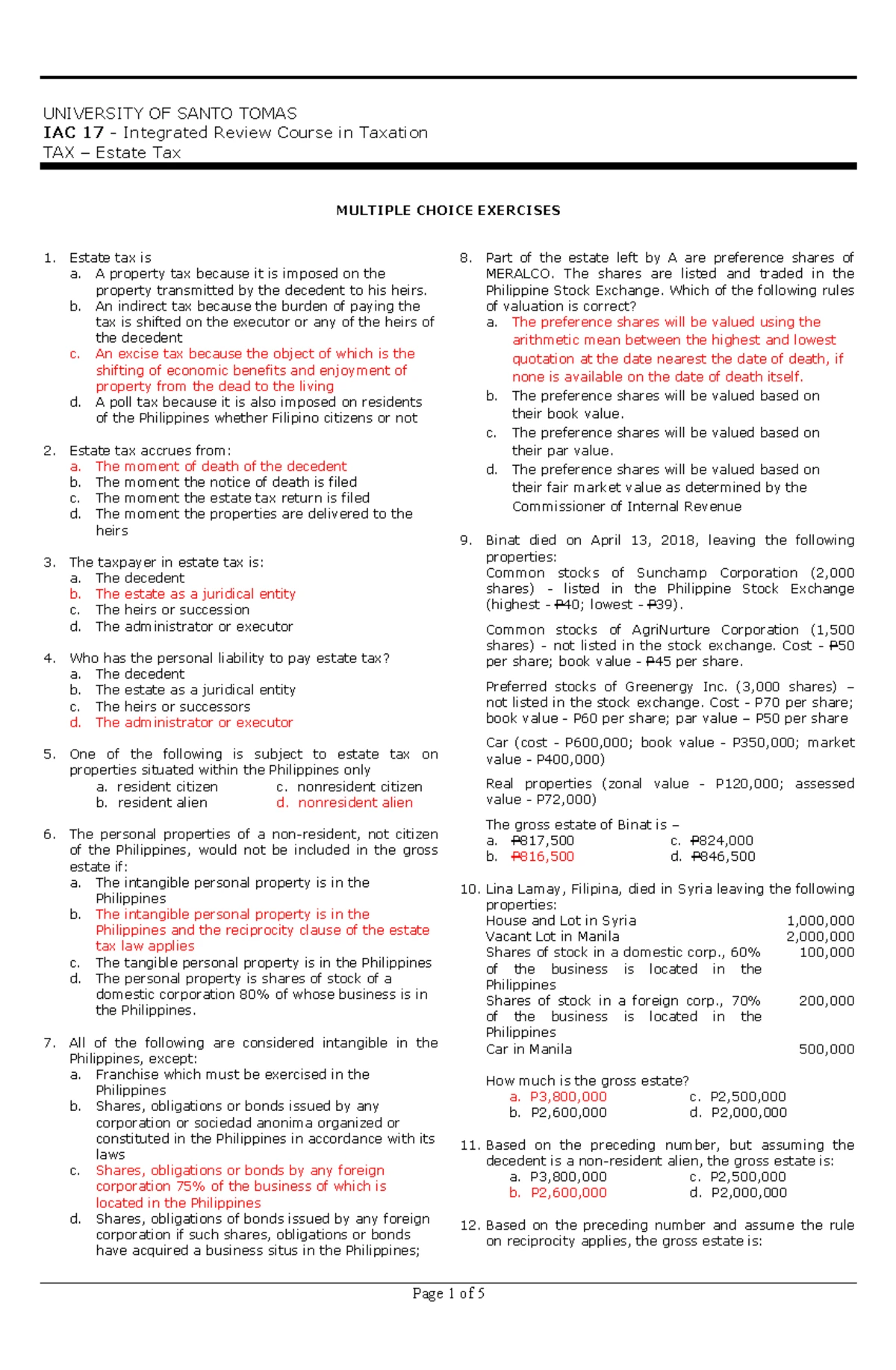 Chapter 6 7 and 8 TAX - CHAPTER 6 Drill Exercises For each of the ...