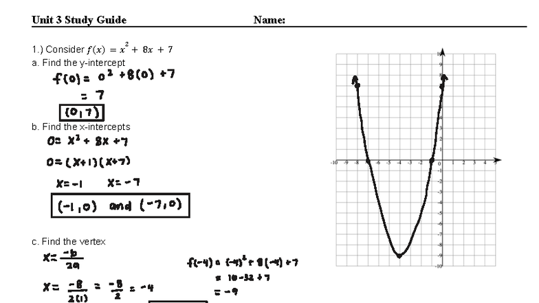 Unit 3 Study Guide - Quadratic Functions & Applications - Studocu