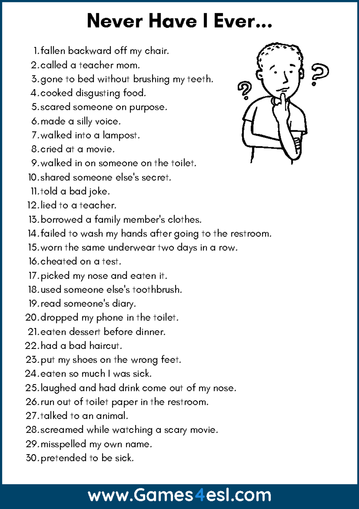 Never Have I Ever Questions - Fun Game Ideas PDF - Studocu