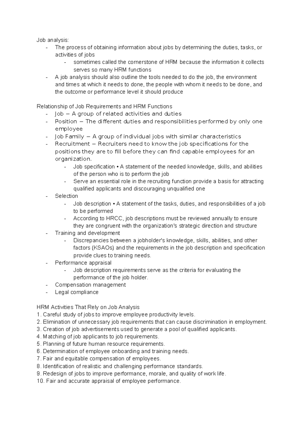 HRM 101: Chapter 4 - In-Depth Notes on Job Analysis and HR Functions ...