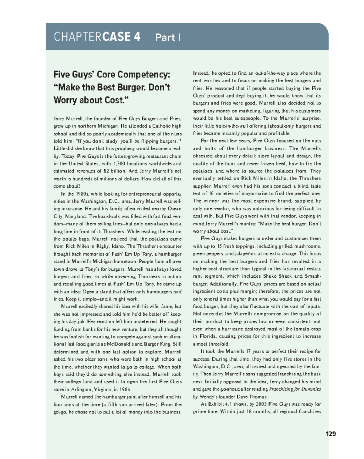 05a Five Guys Case Study: Analyzing Core Competency and Success - Studocu