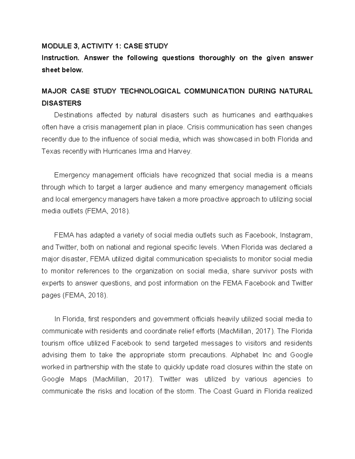Module 3-CASE Study - MODULE 3, ACTIVITY 1: CASE STUDY Instruction ...