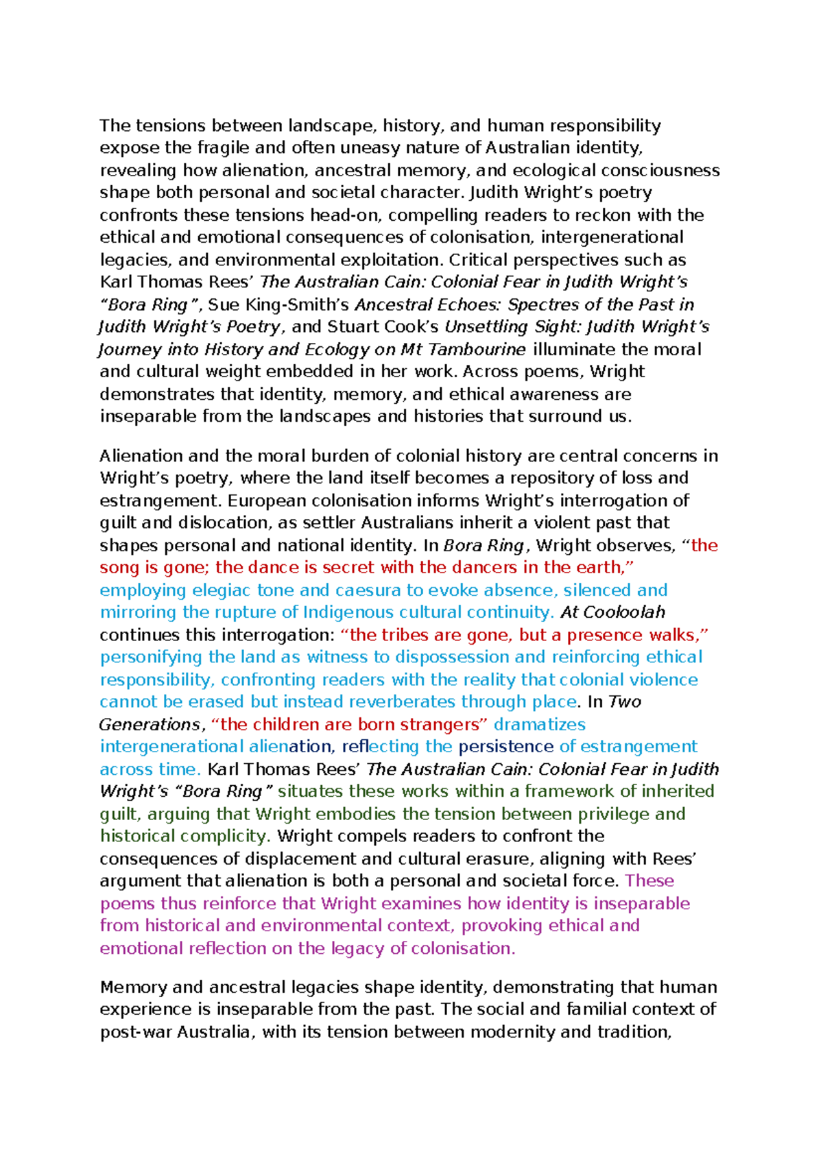 English Essay 1: Exploring Identity and Responsibility in Judith Wright ...