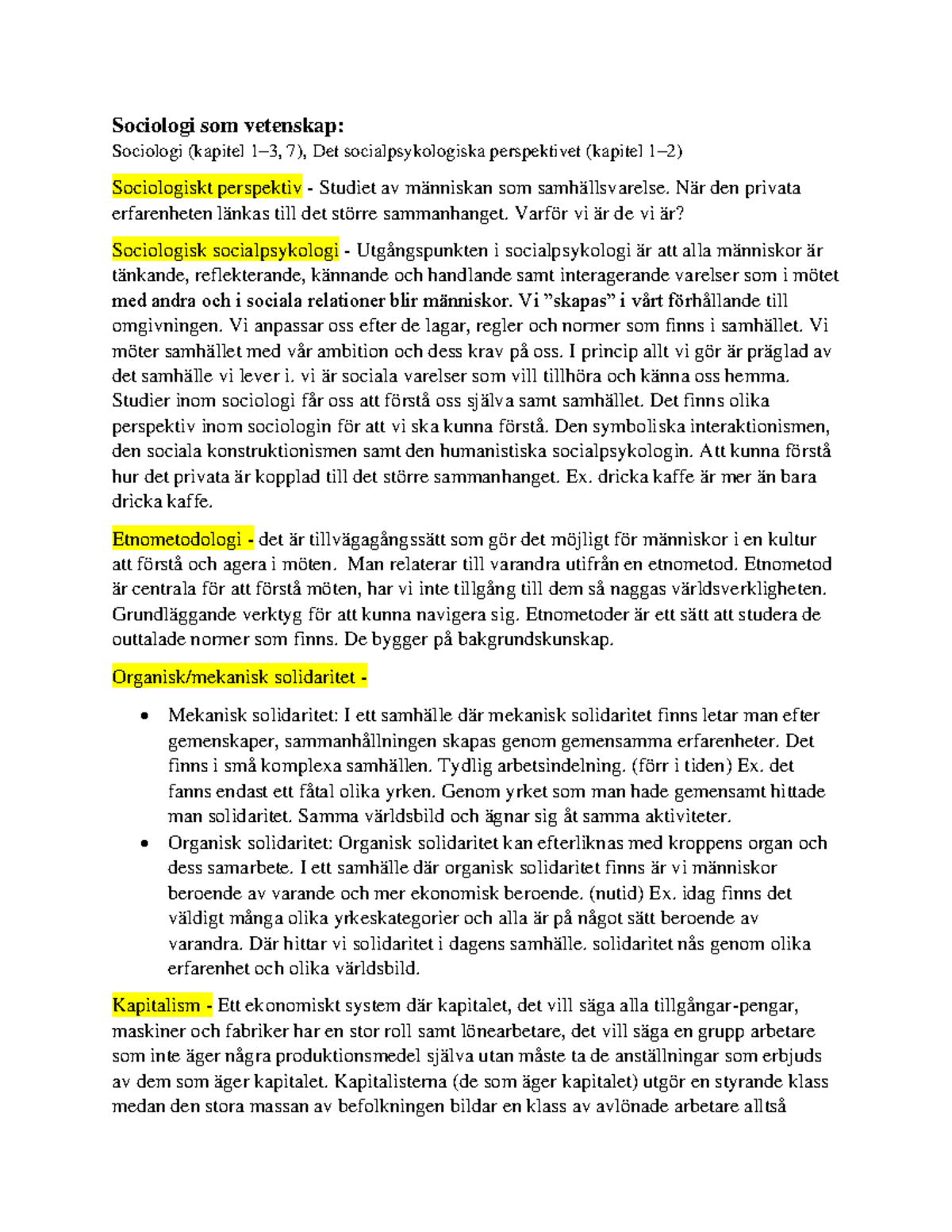 Begrepp SSO114 - Sociologi som vetenskap: Sociologi (kapitel 1–3, 7 ...