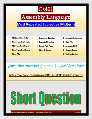 (CS401) VU BC210424010 Assignment 1: Assembly Language Program Tasks - Studocu