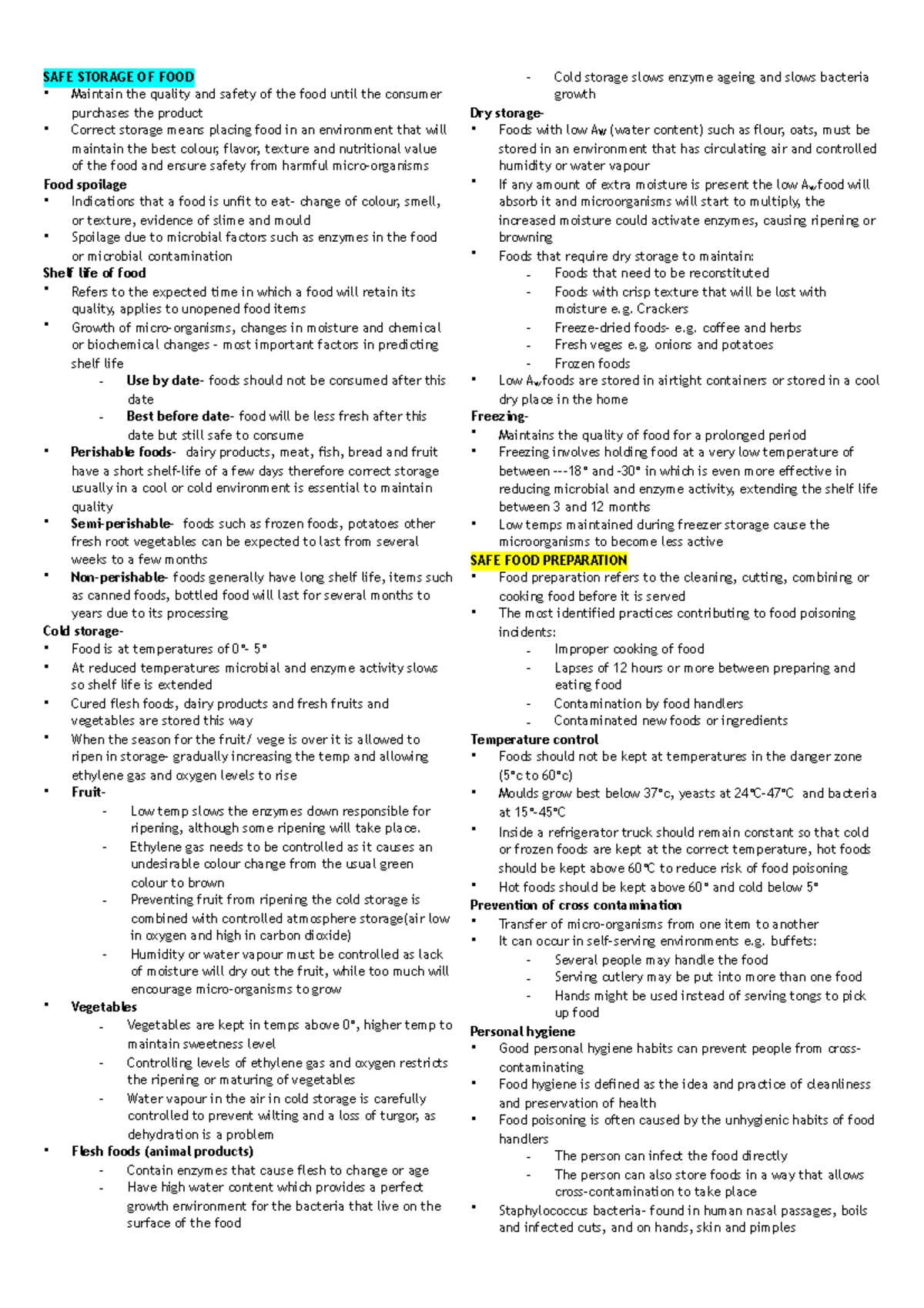 Notes on Food Quality - SAFE STORAGE OF FOOD Maintain the quality and ...