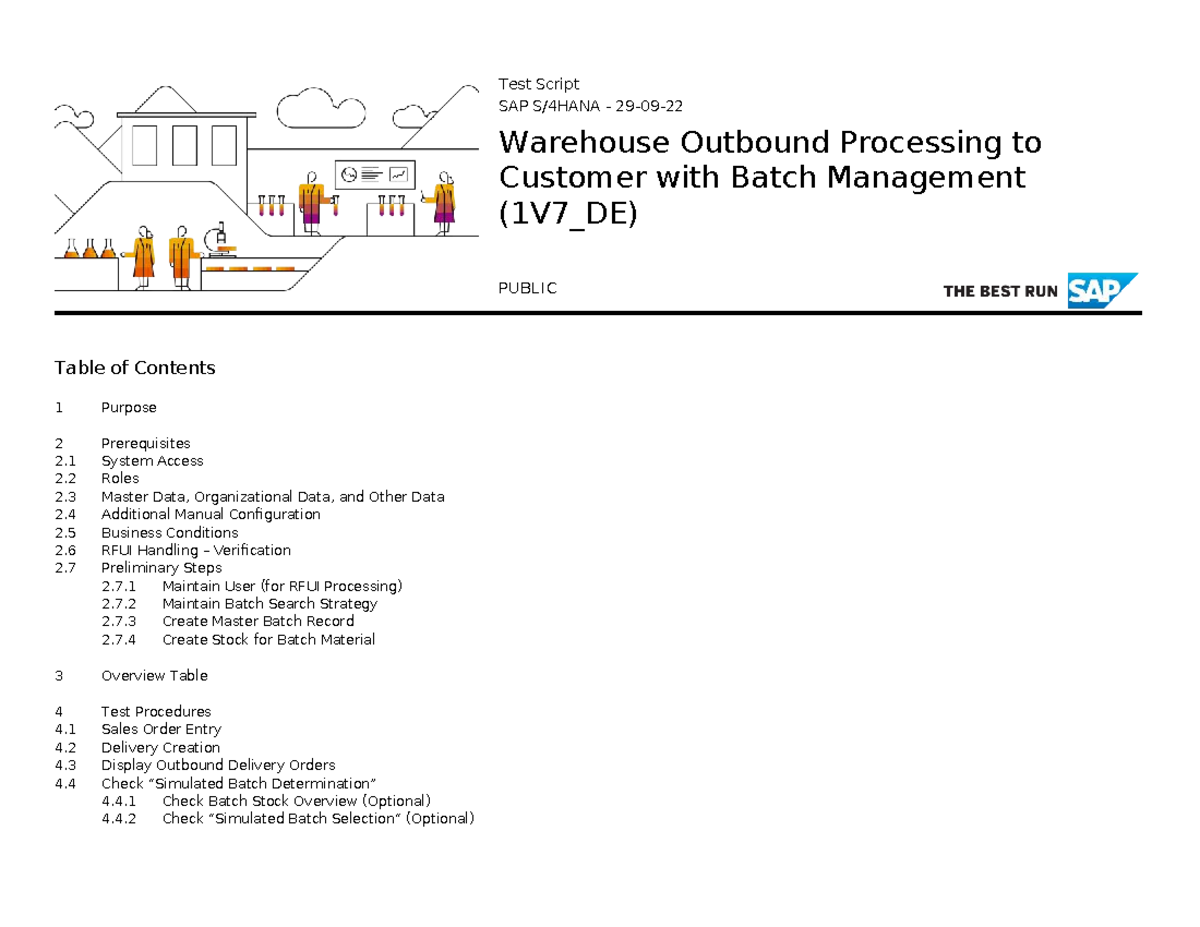 Test Script for SAP Warehouse Outbound Processing with Batch Management ...