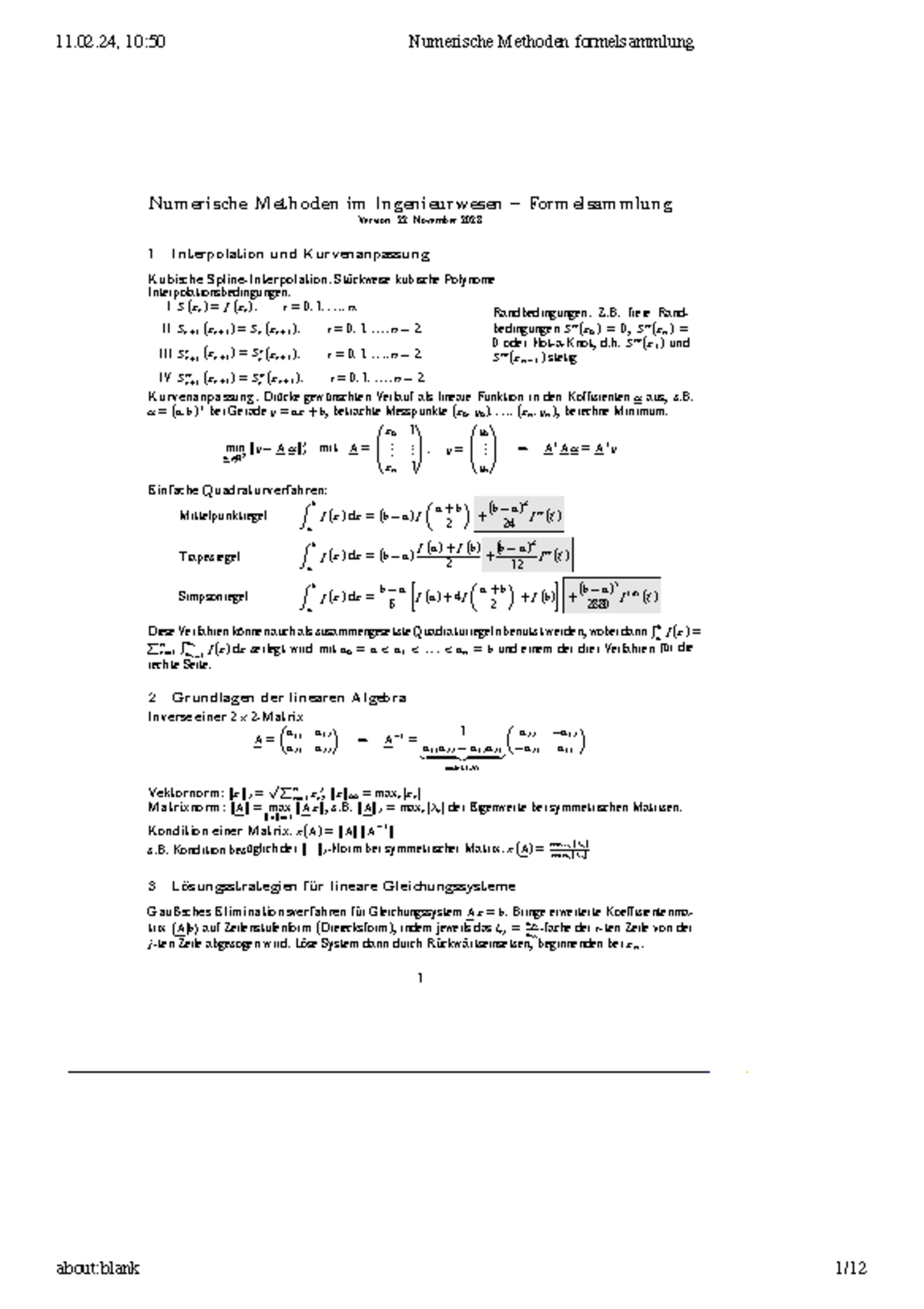 Formelsammlung: Numerische Methoden im Ingenieurwesen (Version 22.11.23 ...