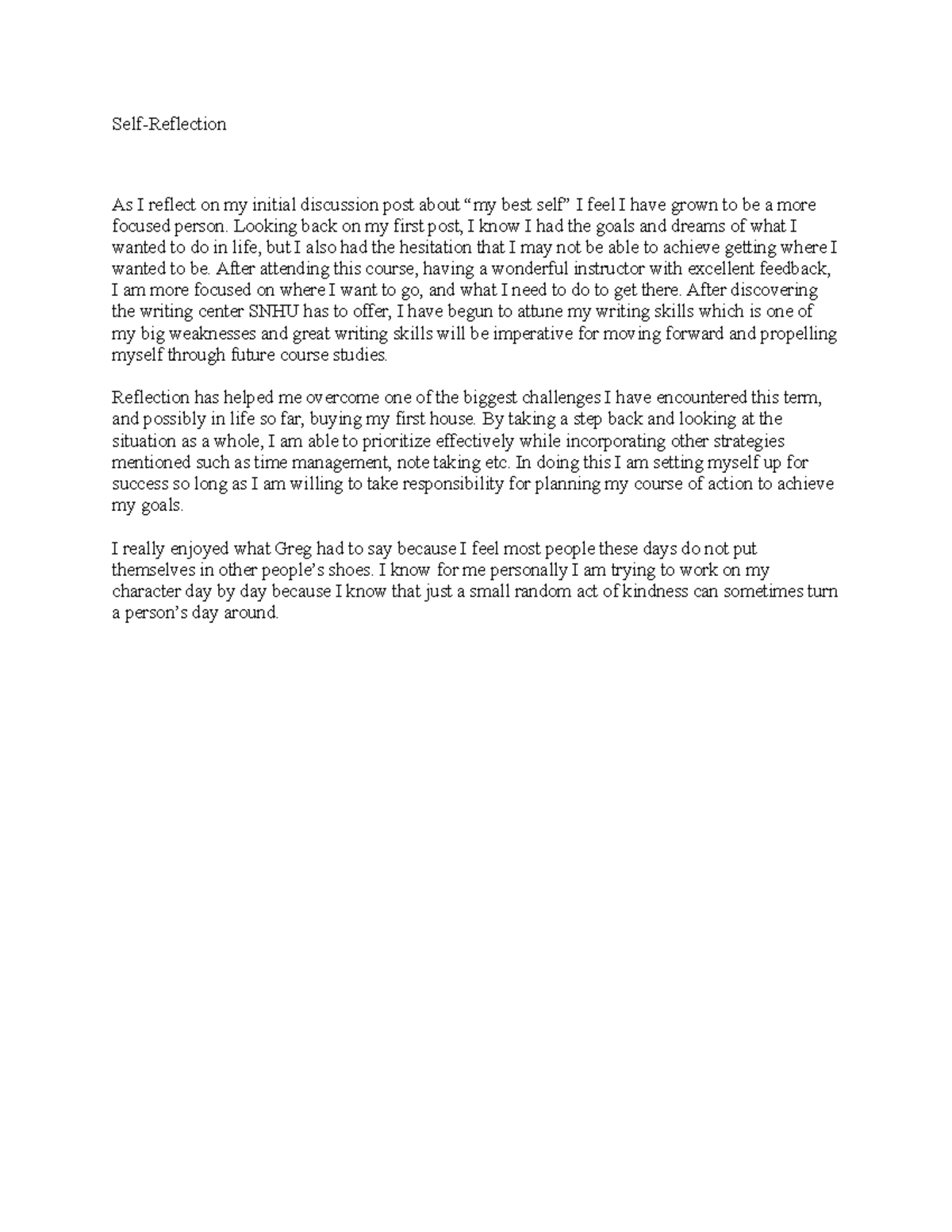 8-2 Discussion: Making progress through reflection - Self-Reflection As ...