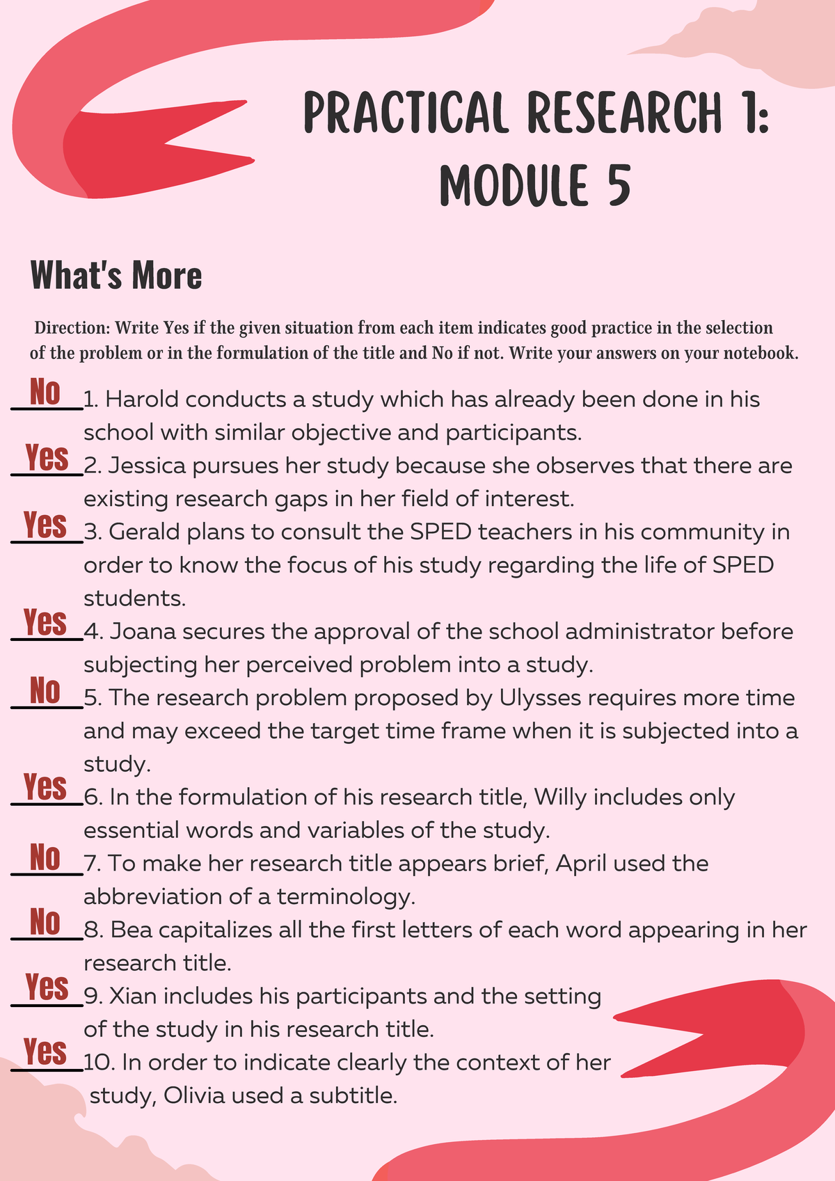 Practical Research 1 Module 5 - module 5 What's More Direction: Write ...