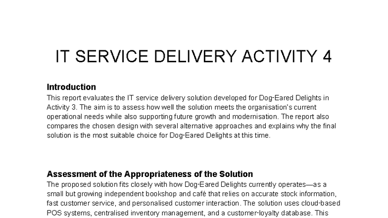 2023 June IT Service Delivery Solution Report - Activity 4 - Studocu
