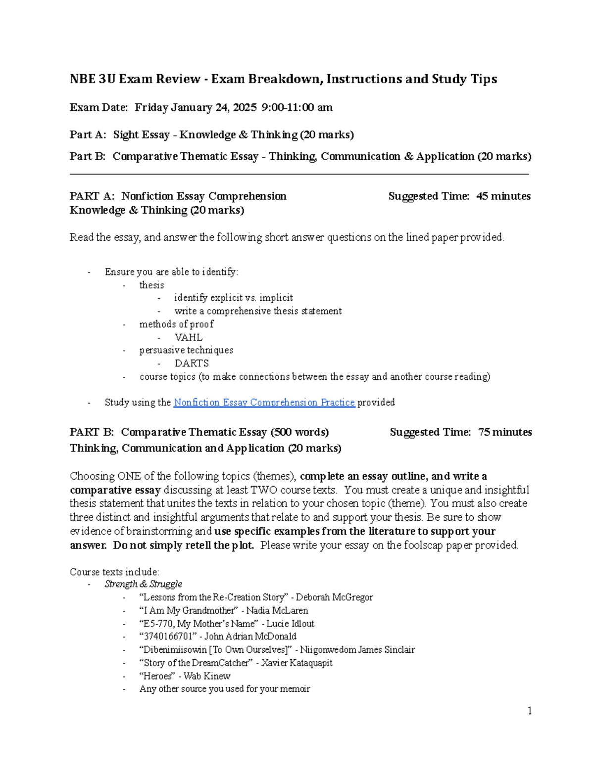 NBE 3U Final Exam Review - Breakdown, Tips & Essay Guidance - Studocu