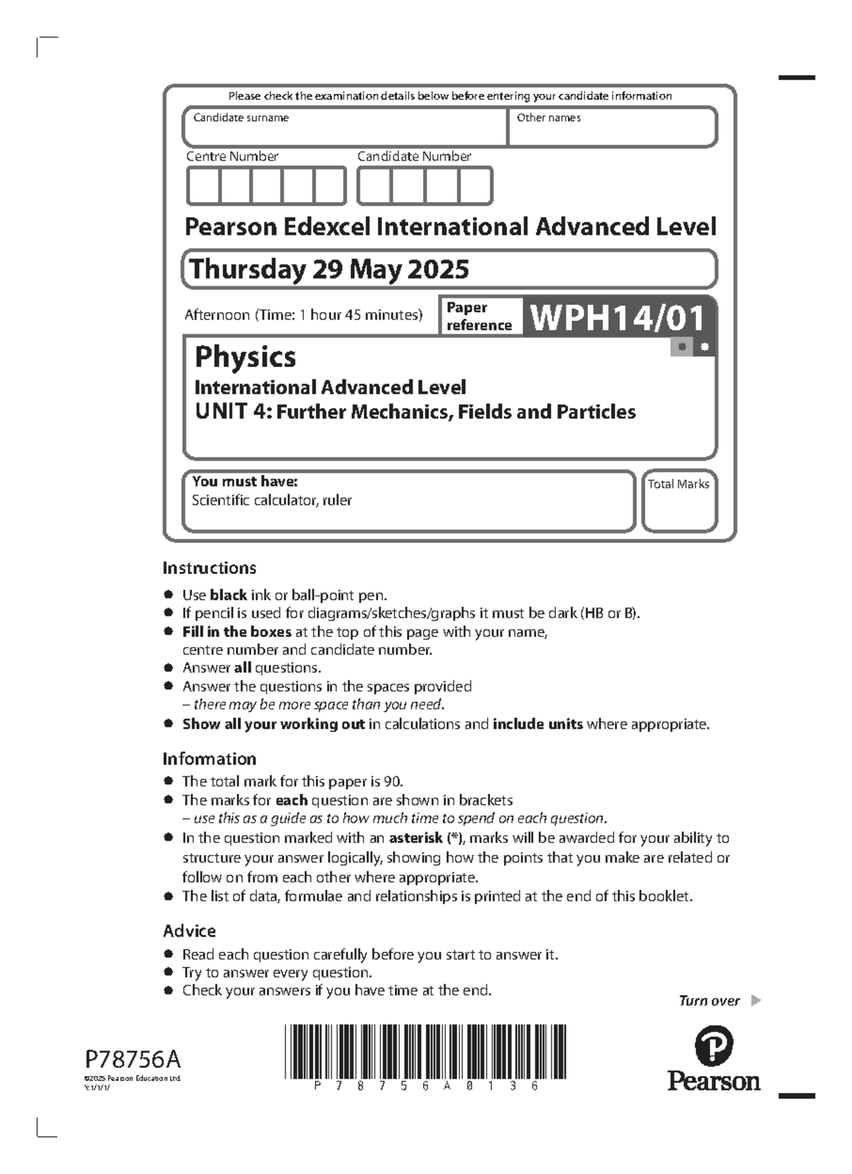 WPH14 01 Final Exam Physics Paper 2025: Examination Details - Studocu