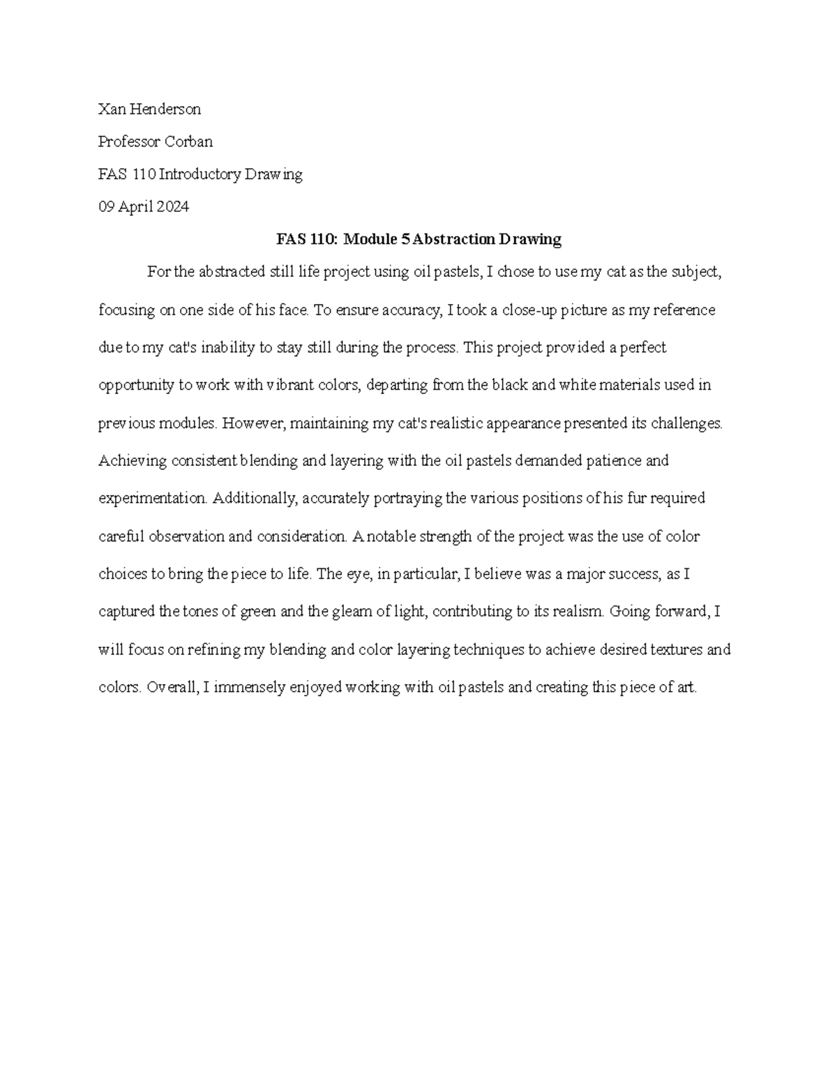 FAS 110 Final Project: Abstraction Drawing of My Cat's Portrait - Studocu