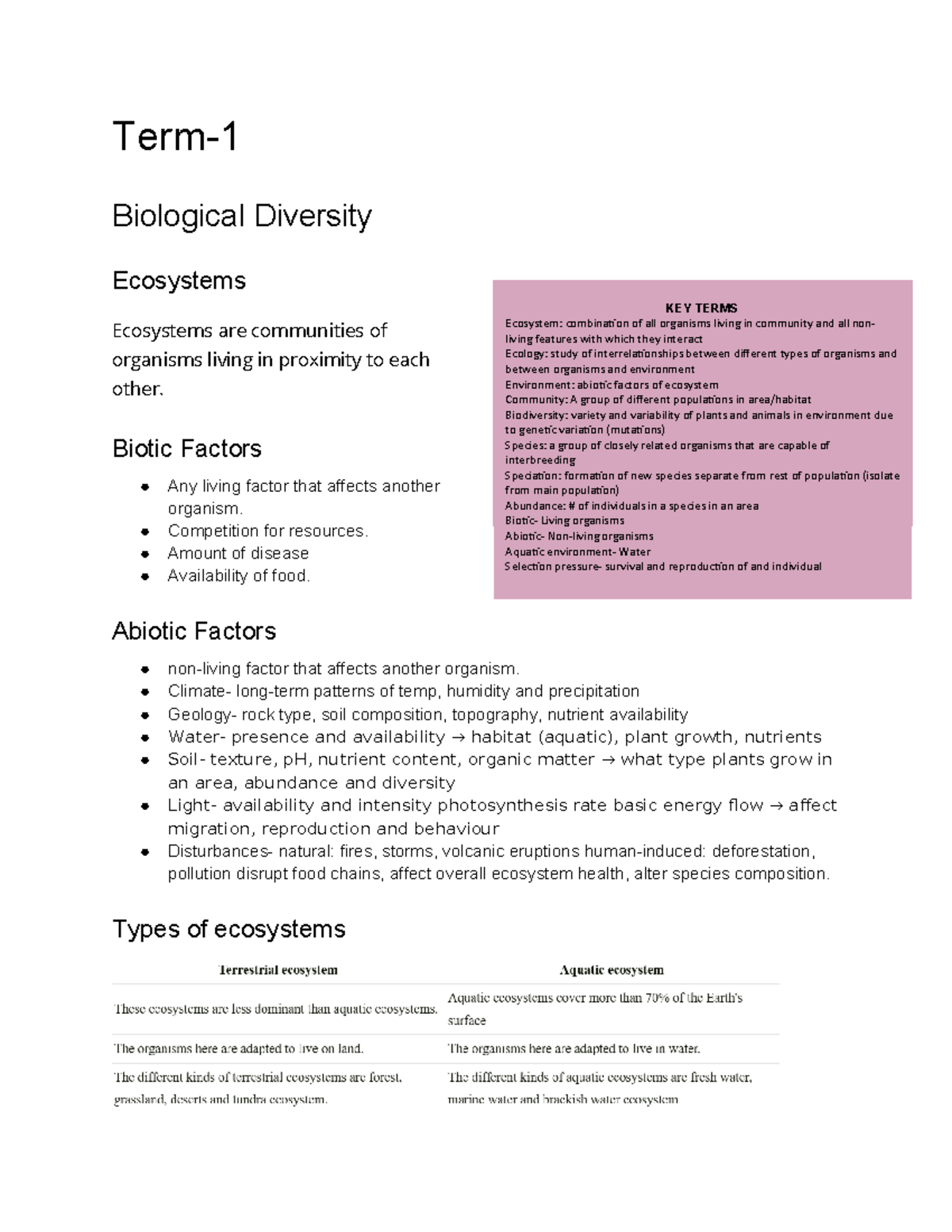 BIO Class Notes: Understanding Biological Diversity and Ecosystems ...