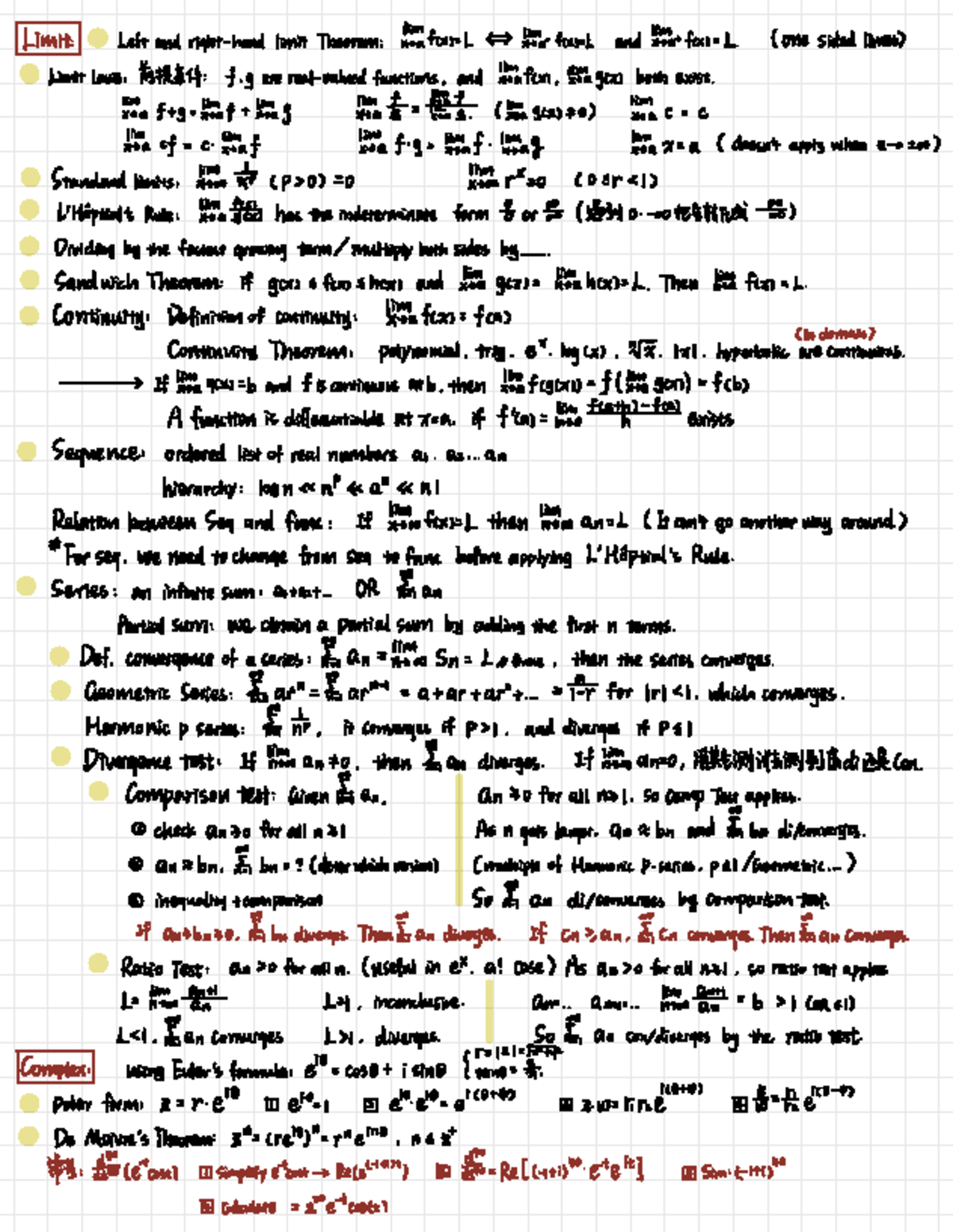 Cal2 Cheatsheet - Summary Calculus 2 - Limit:Leftand right-hand limit theorem: fexs=1>