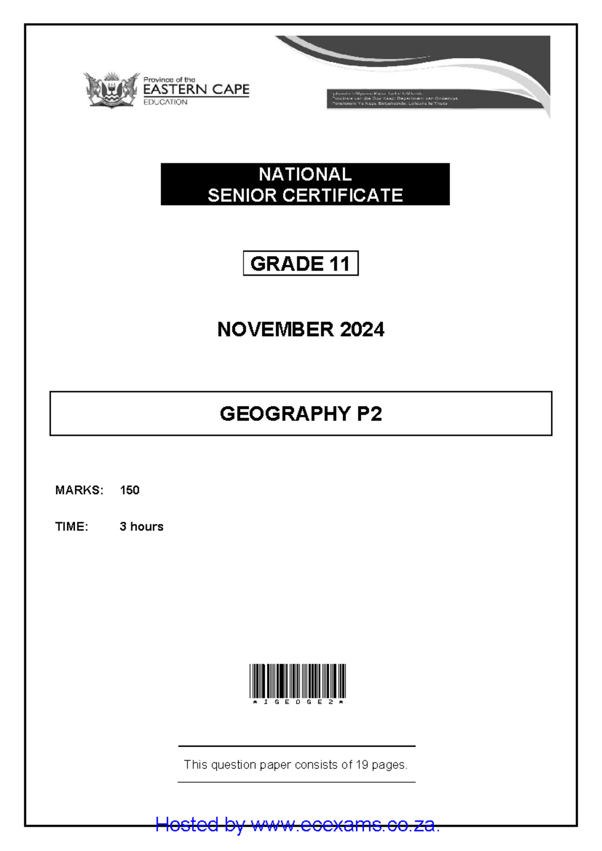 Geography Grade 11 P2 Exam Paper - November 2024 - Studocu