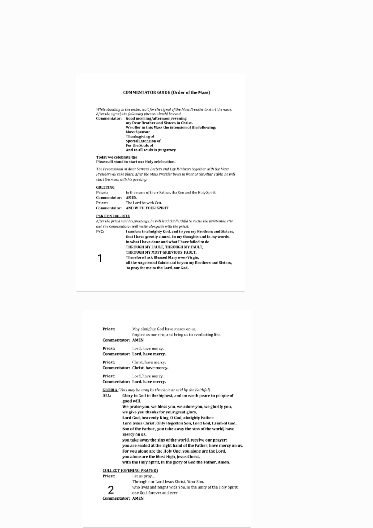 Order of the Mass Commentator Guide for English 250131 131755 - Studocu