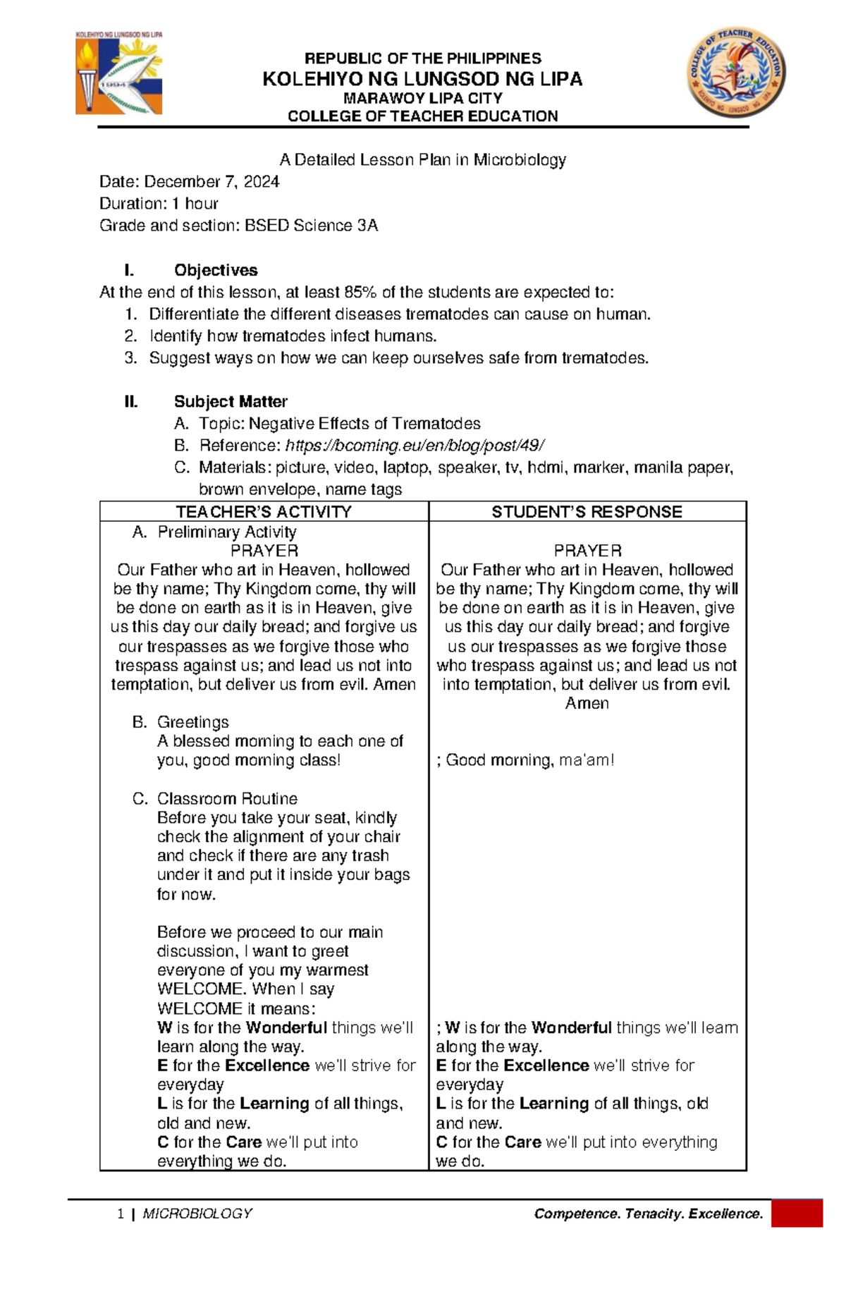 BSED Science 3A: Detailed Lesson Plan on Trematodes' Effects - Studocu