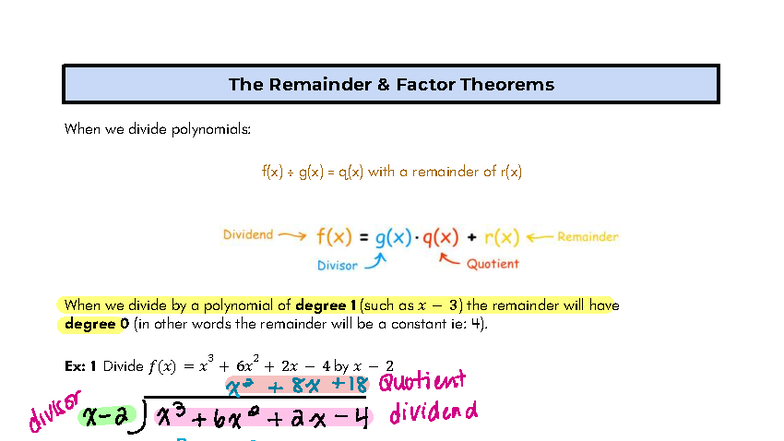 4UP U2L2 Solutions: Remainder Factor Theorems Explained - Studocu