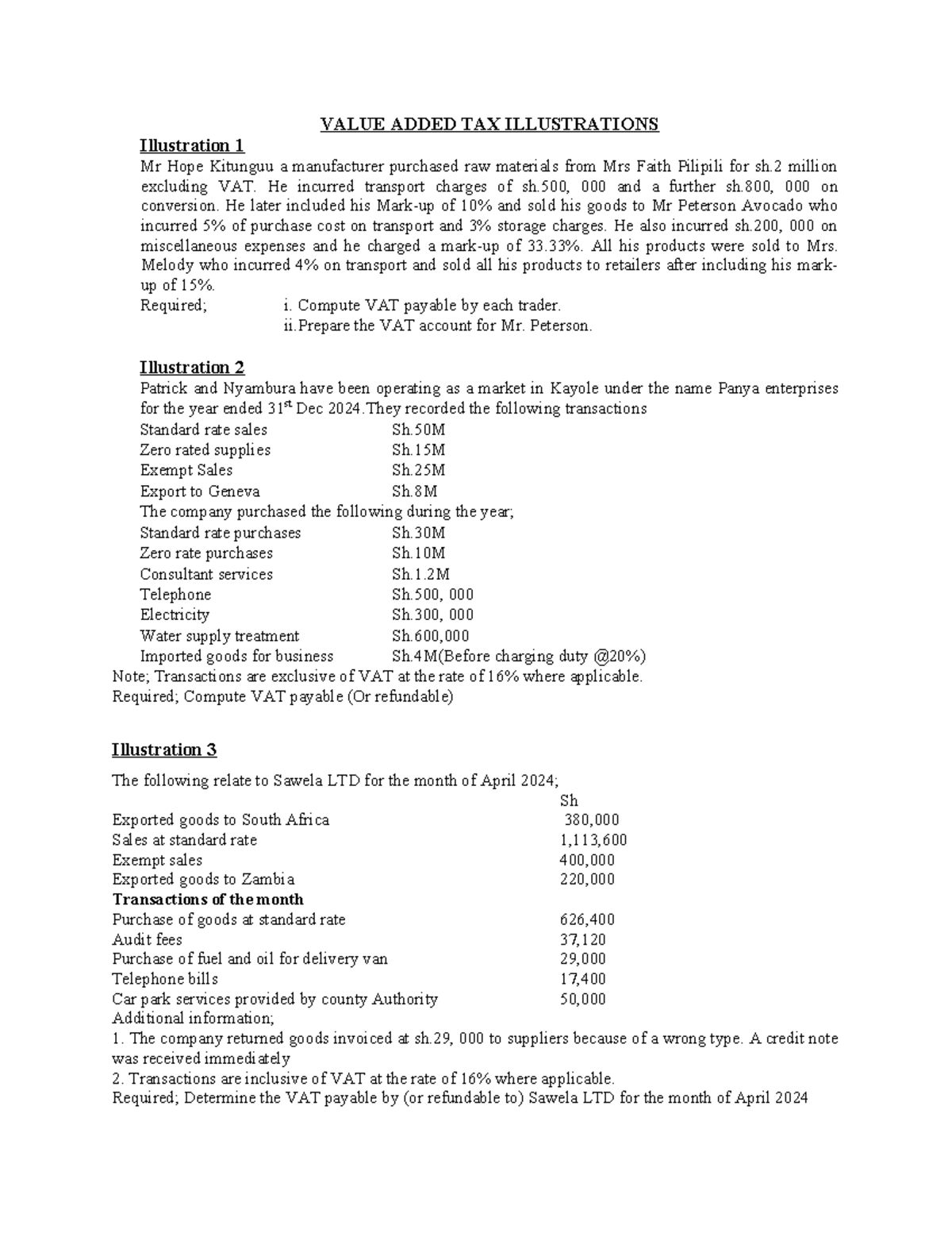 Value added tax illustrations for VAT computation and accounts - Studocu