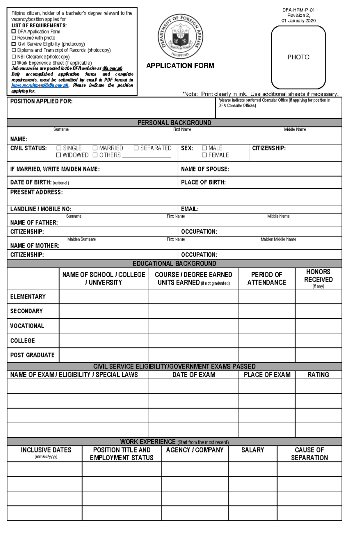 DFA Application Form Rev2: Complete Your Job Application Today - Studocu