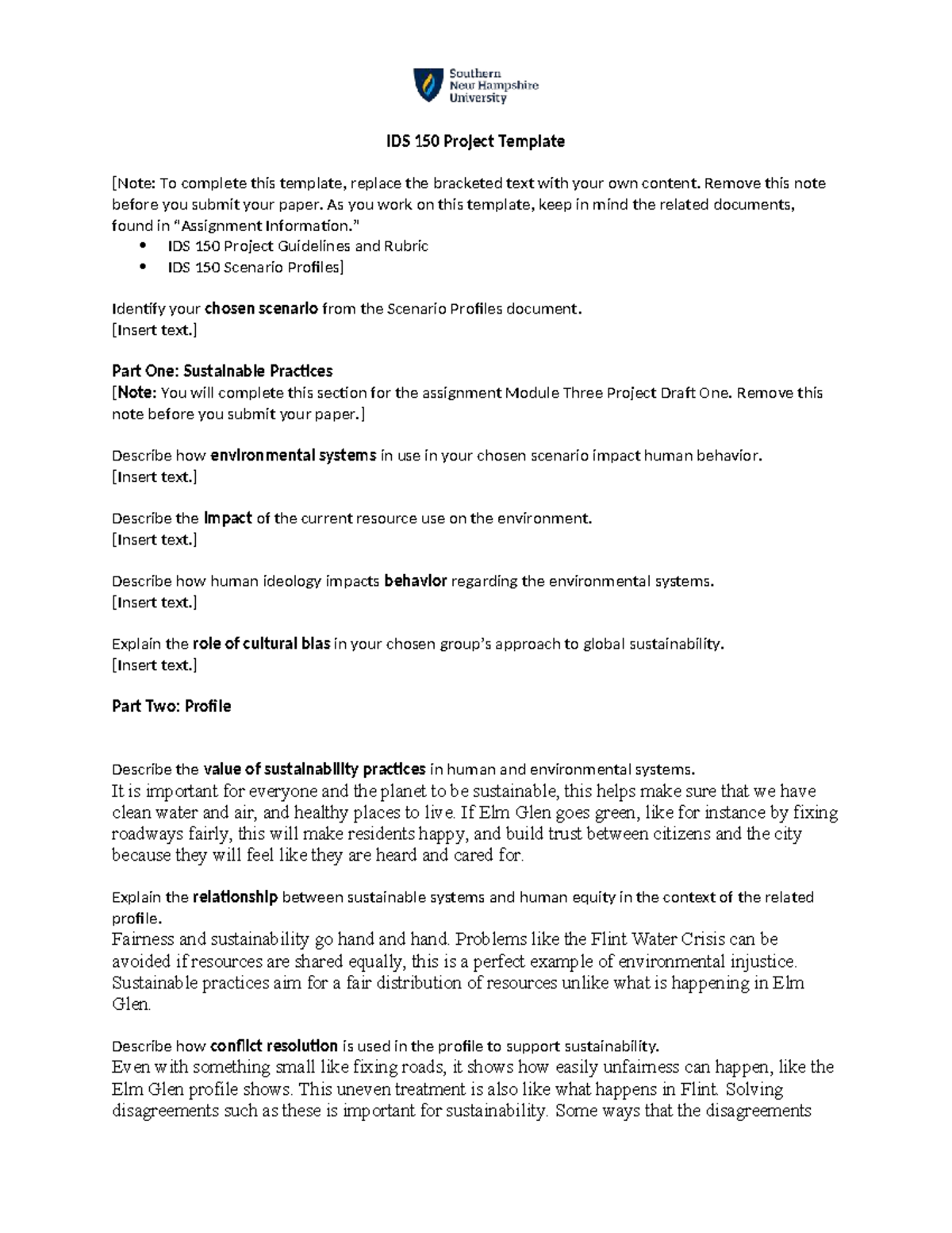 IDS 150 Project Template: Sustainable Practices & Action Steps - Studocu