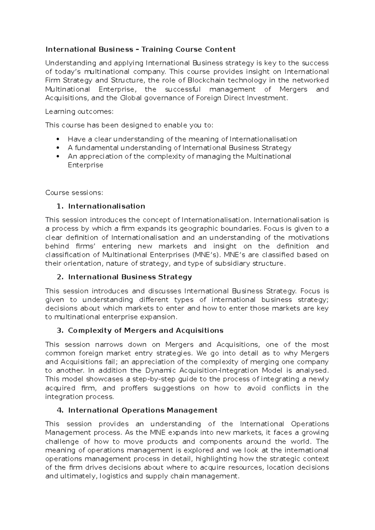 International business training course content overview and insights ...