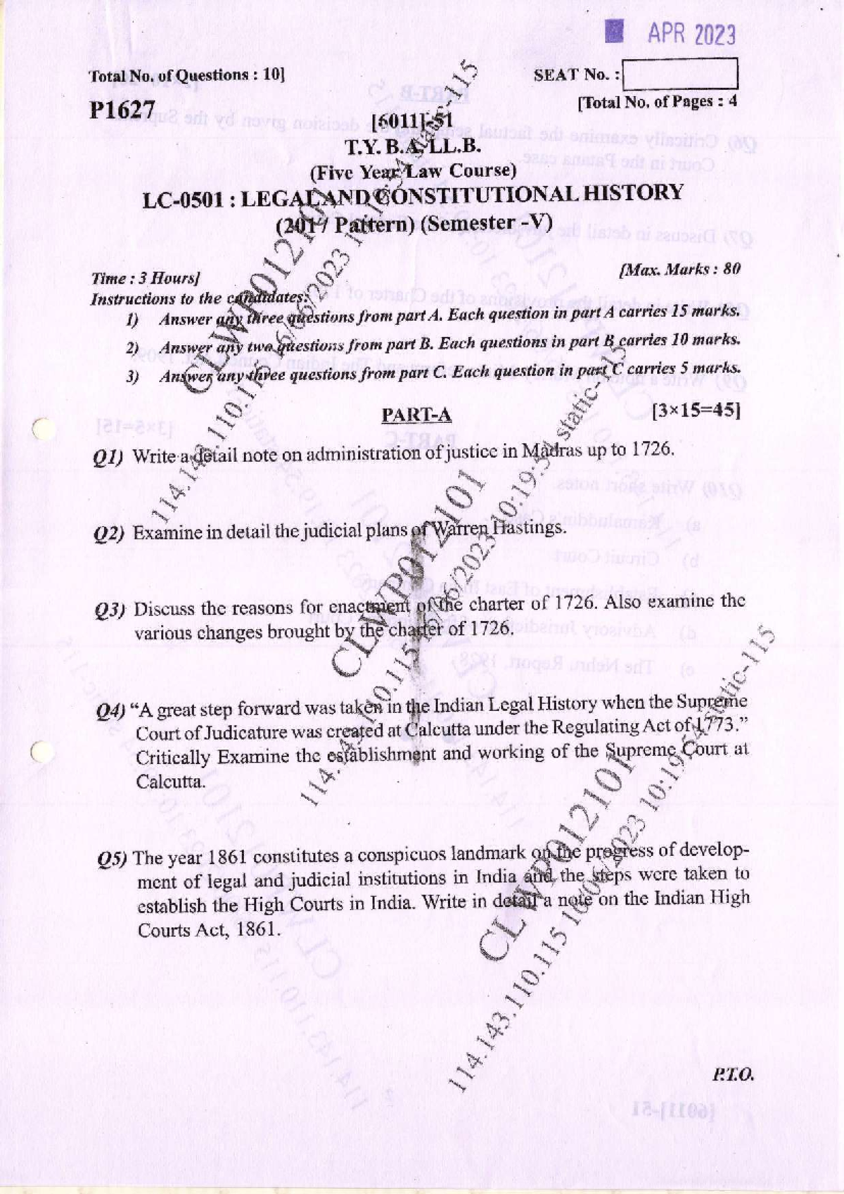 T.Y.B.A.LL.B. (Five Year Law Course) : Legal and Constitutional History ...