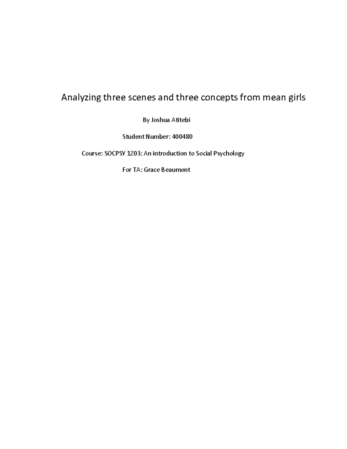 SOCPSY 1Z03: Analyzing Stigma and Attribution in Mean Girls Scenes ...