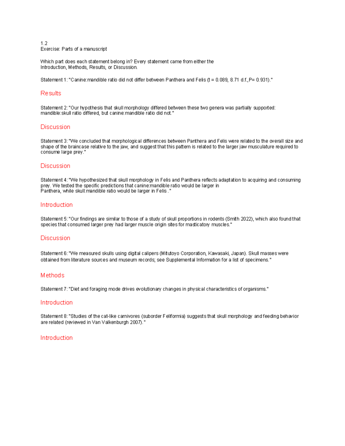 In-Class Manuscript Assignment: Parts & Analysis of a Scientific Study ...