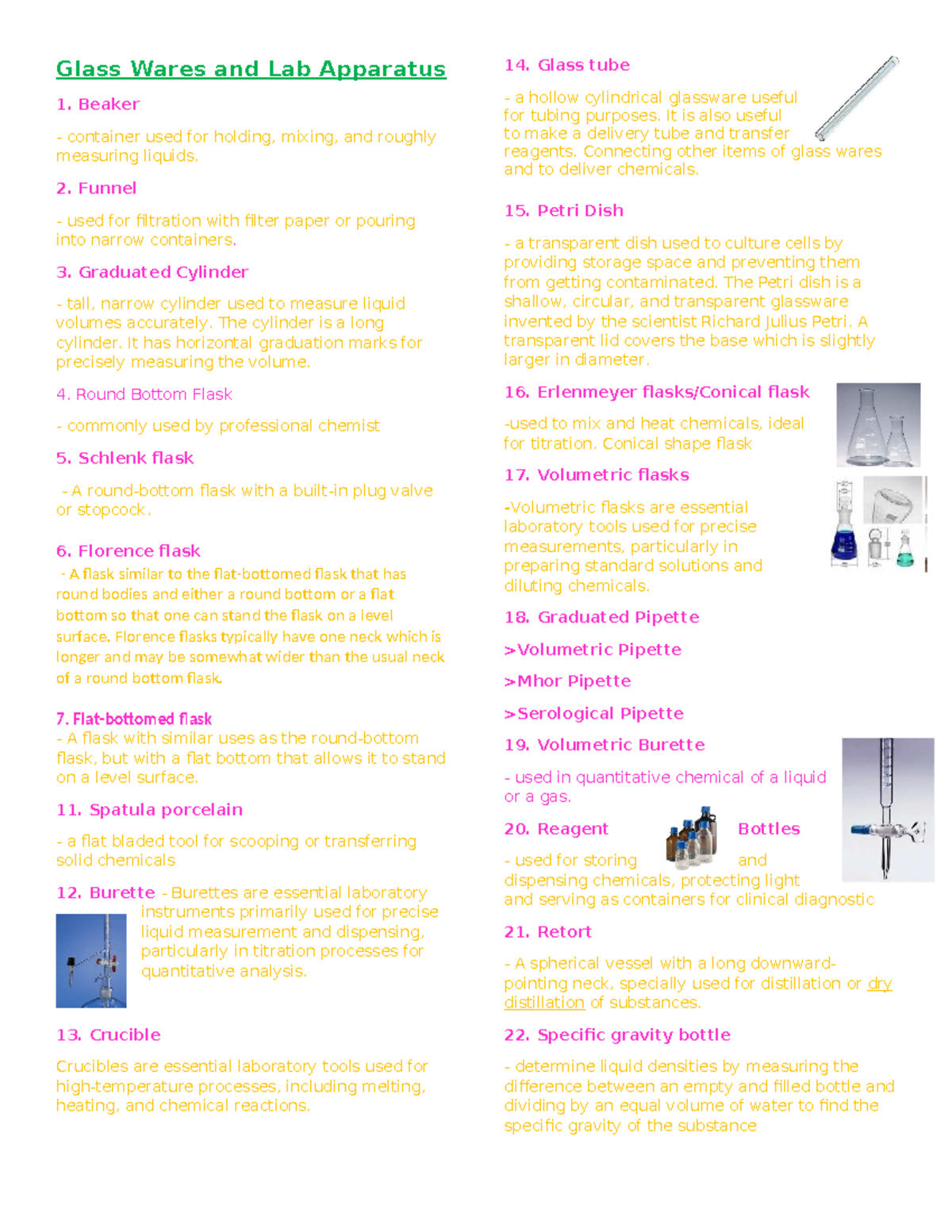 Glass Wares and Lab Apparatus: Inorganic Chemistry Lab Guide - Studocu