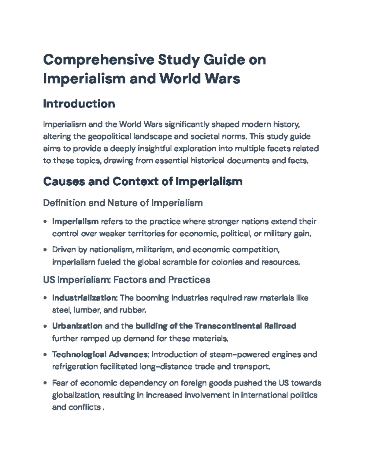 Comprehensive Study Guide on Imperialism and World Wars (HIST101 ...