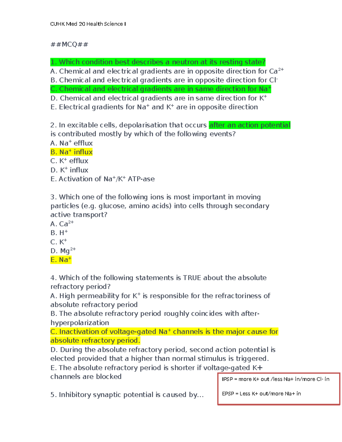 CUHK Med 20 Health Science I Study Notes and Exam Prep 2014-2015 - Studocu