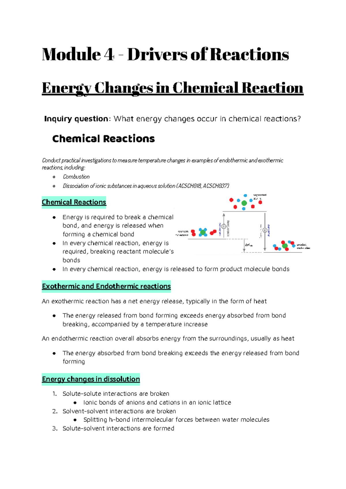 Chemistry Module 4: Energy Changes in Chemical Reactions Summary Notes ...