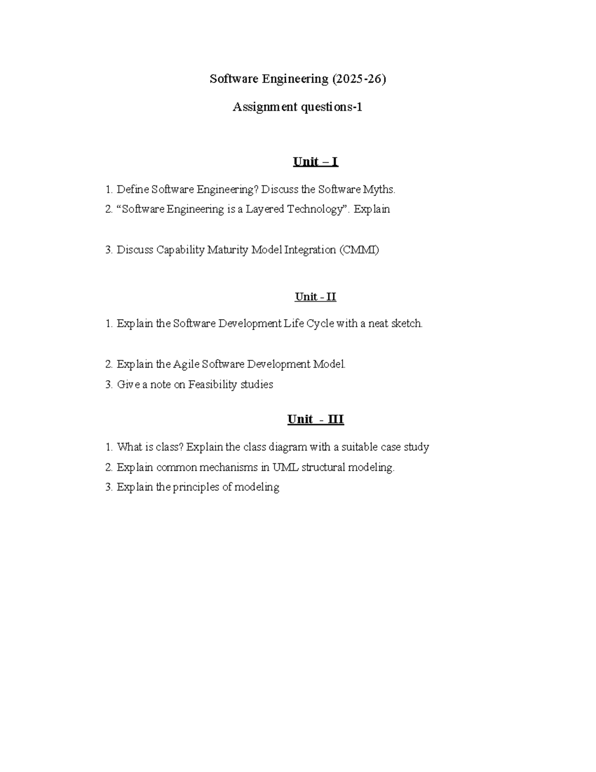 Assignment Mid I SE - notes for software engineering - Software ...