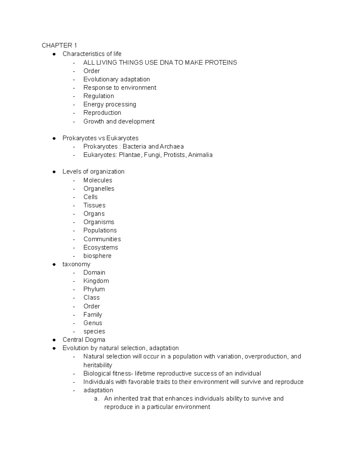 Bio 189 Test 1 Study Guide: Key Concepts in Biology and Life Forms ...