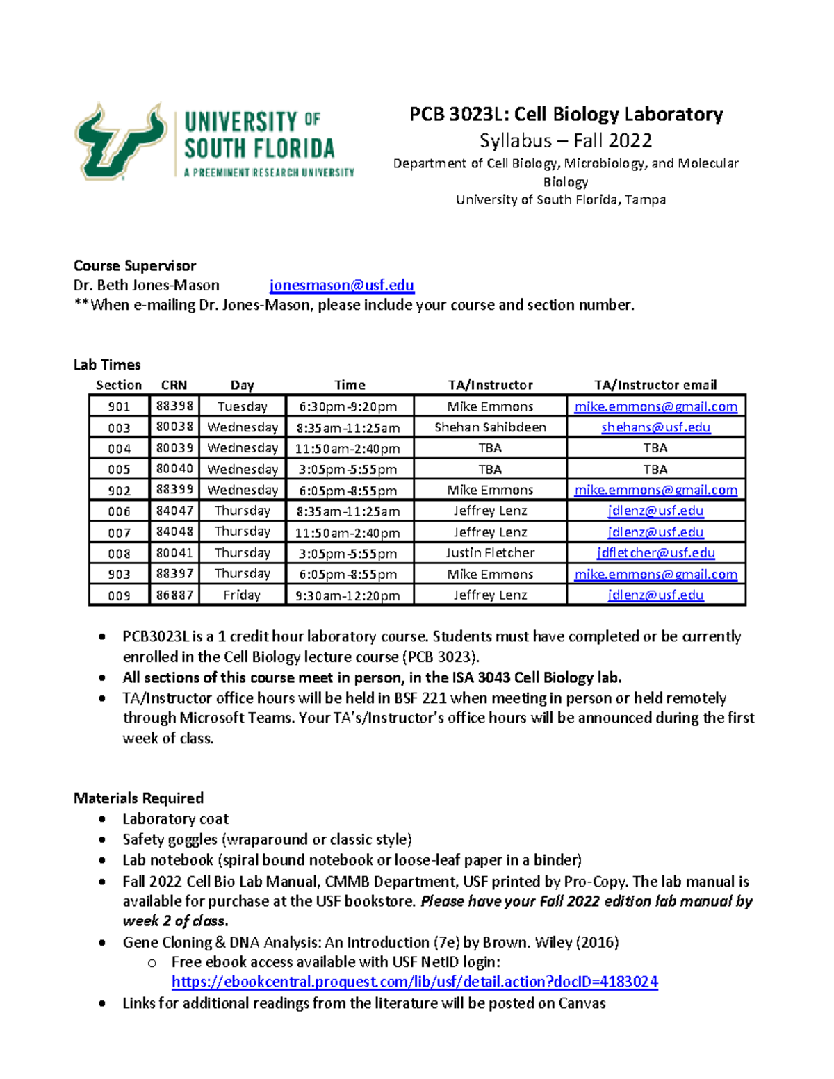 PCB3023L Cell Bio Lab Fall 2022 Syllabus - PCB 3023L: Cell Biology Laboratory Syllabus – Fall ...