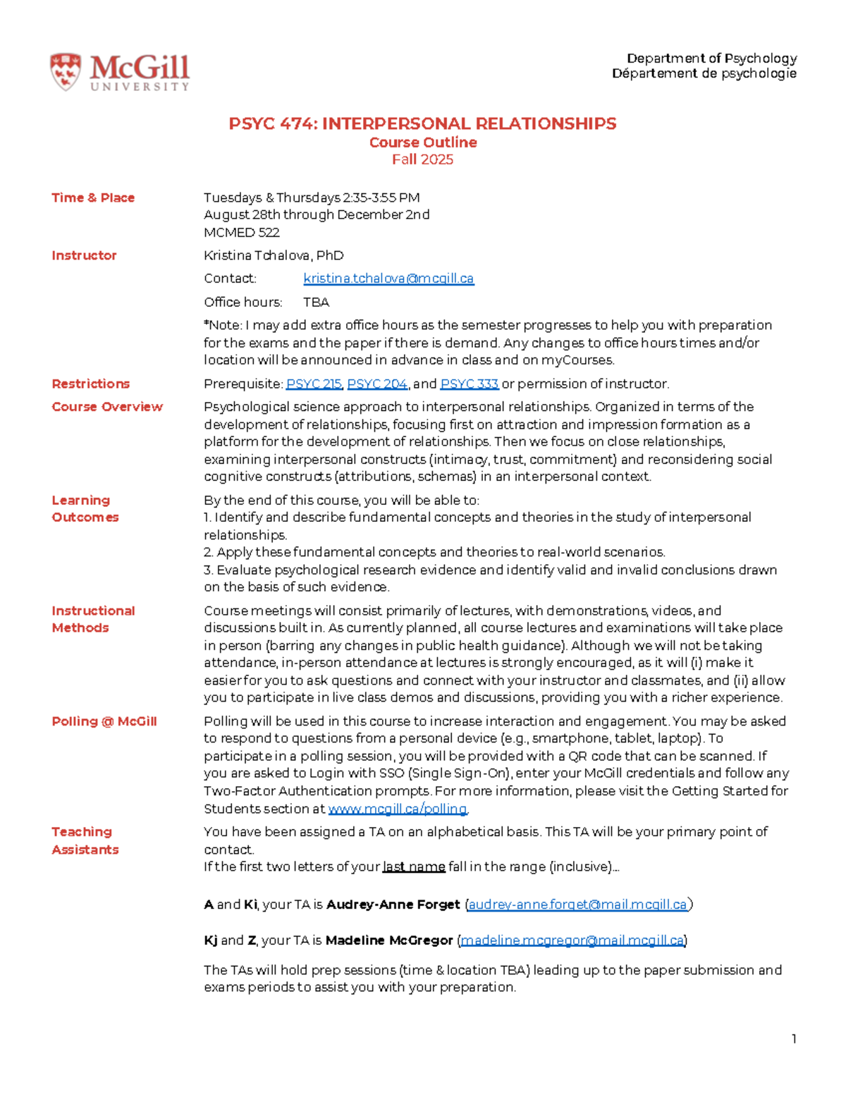 PSYC 474: Interpersonal Relationships Course Syllabus Fall 2025 - Studocu