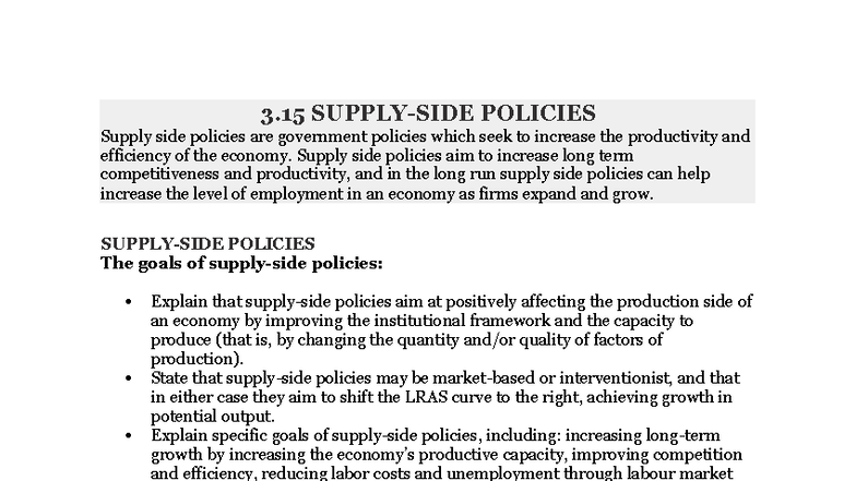 3.15 Supply Side Policy Overview and Evaluation (HL & SL) - Studocu