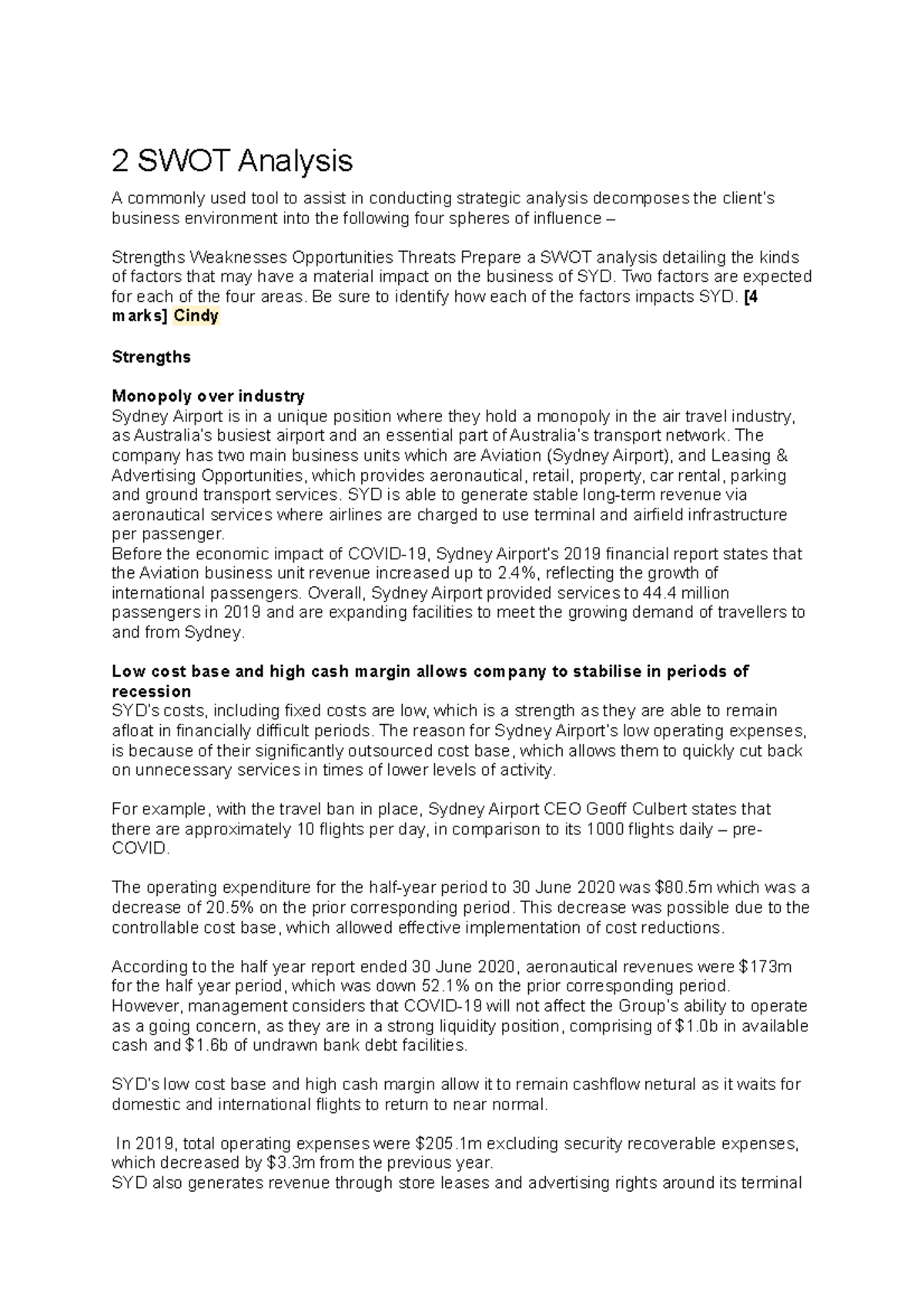 Acct3708 SWOT Analysis: Strategic Insights for Sydney Airport - Studocu