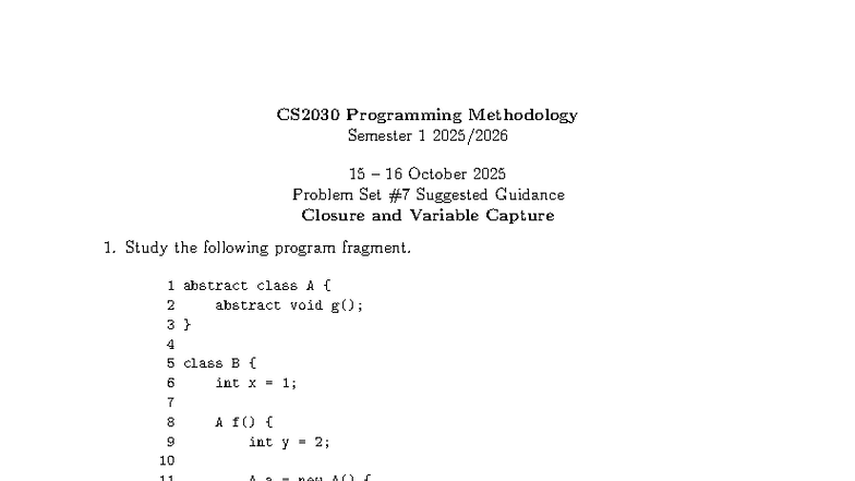 CS2030 Problem Set: Closure and Variable Capture Guidance - Studocu