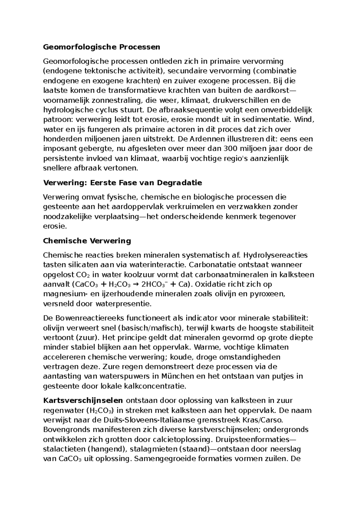 Geomorfologische Processen: Verwering, Erosie en Sedimentatie - Studocu