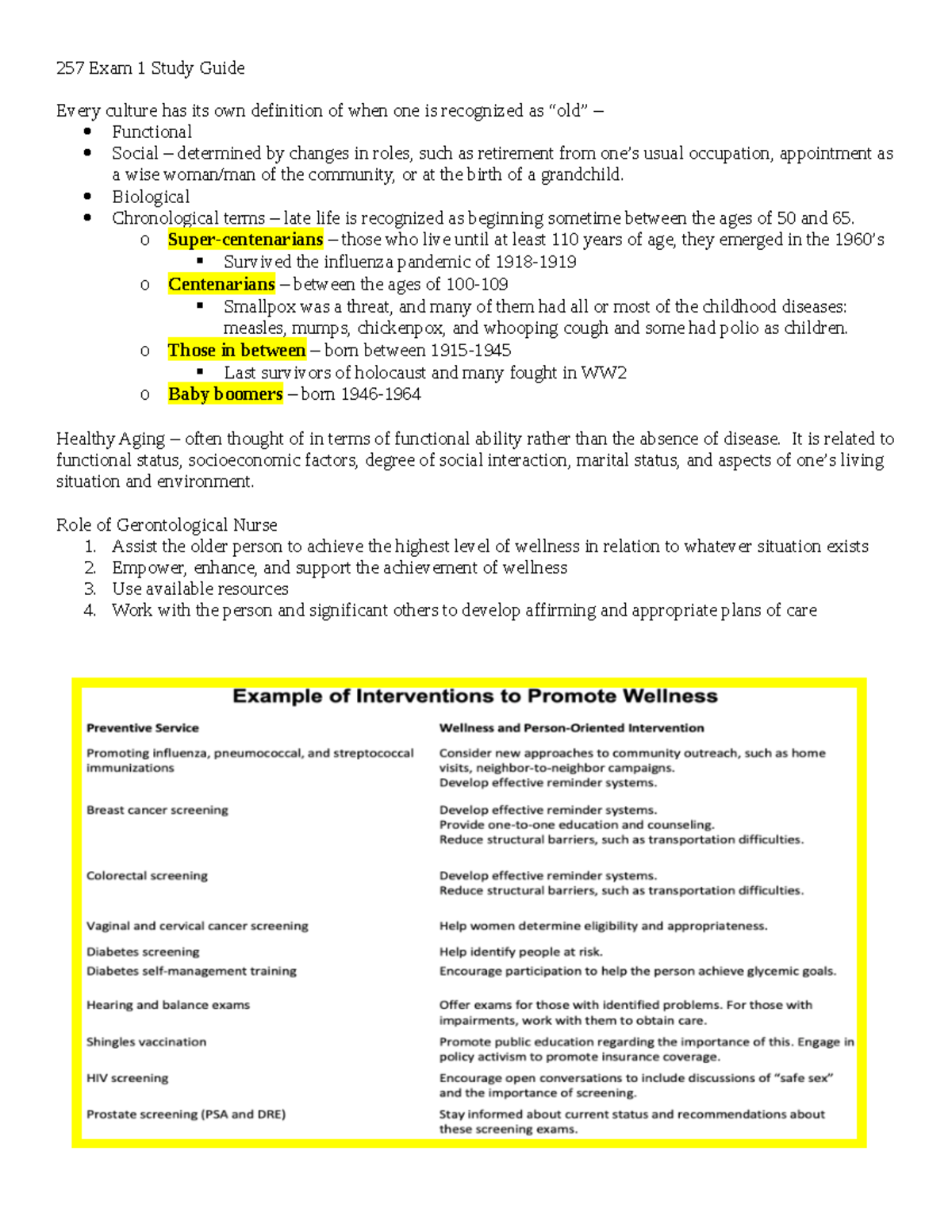NUR 257 Exam 1 - Comprehensive Study Guide for Elder Care - Studocu