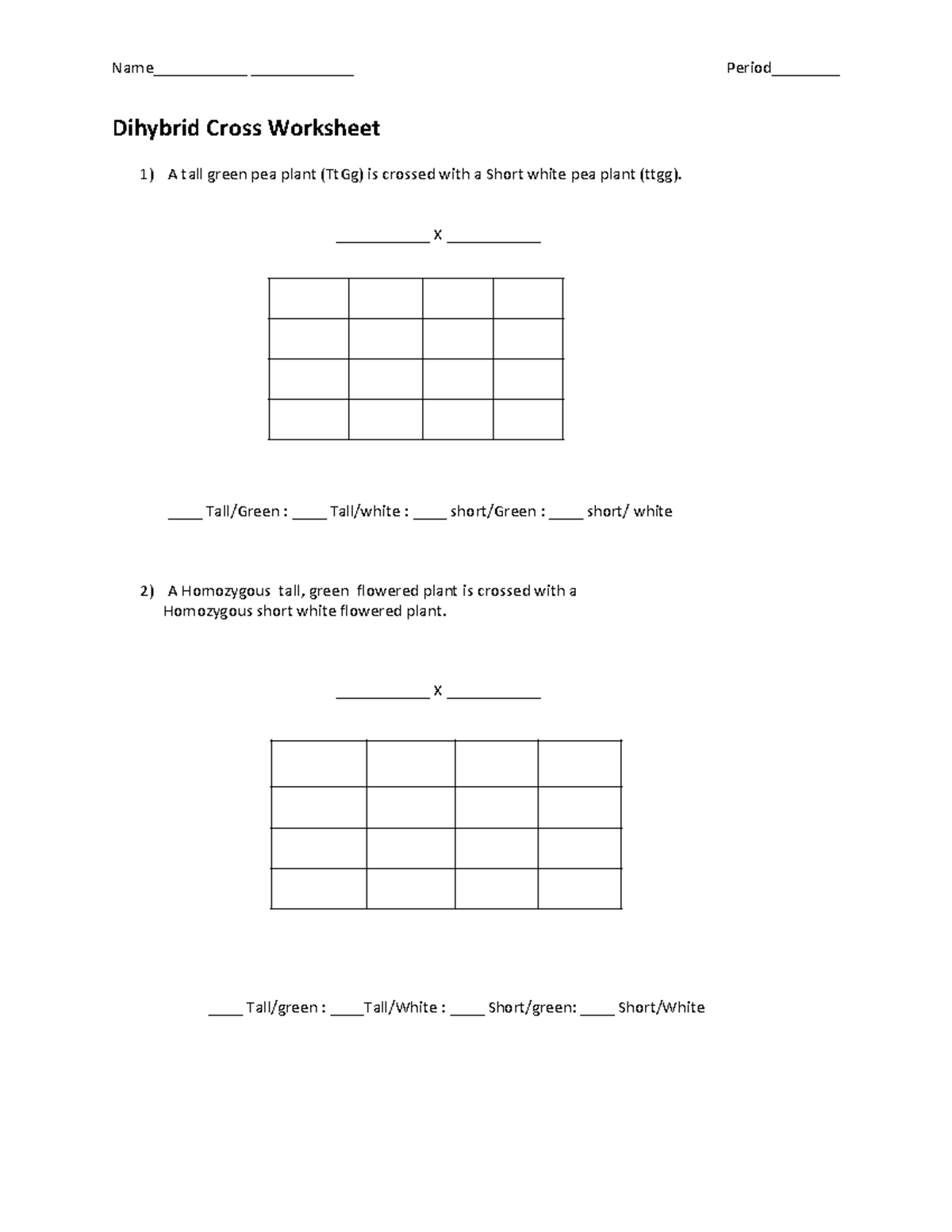 Dihybrid Cross Worksheet - Genetics Study Guide (Genetics 101) - Studocu