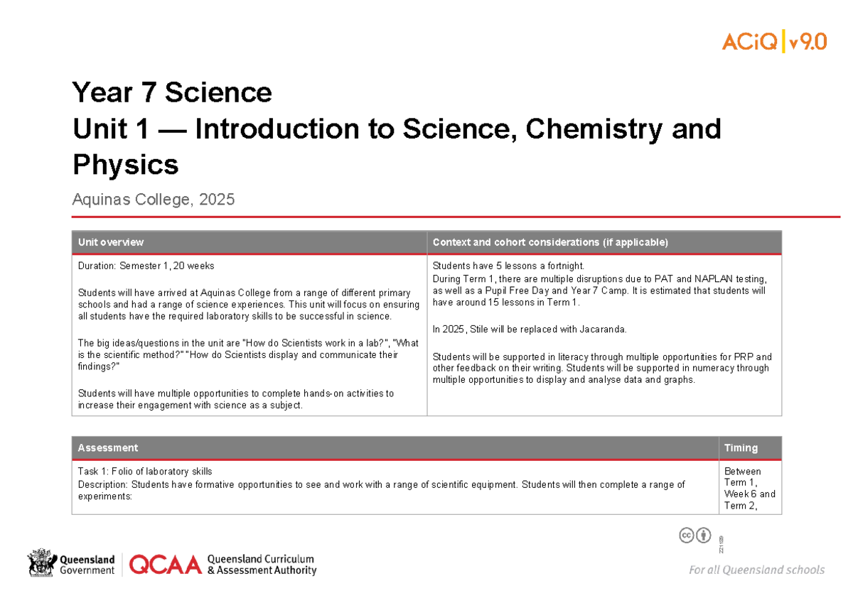 Year 7 Science Unit Plan - Semester 1 2025 (Aquinas College) - Studocu