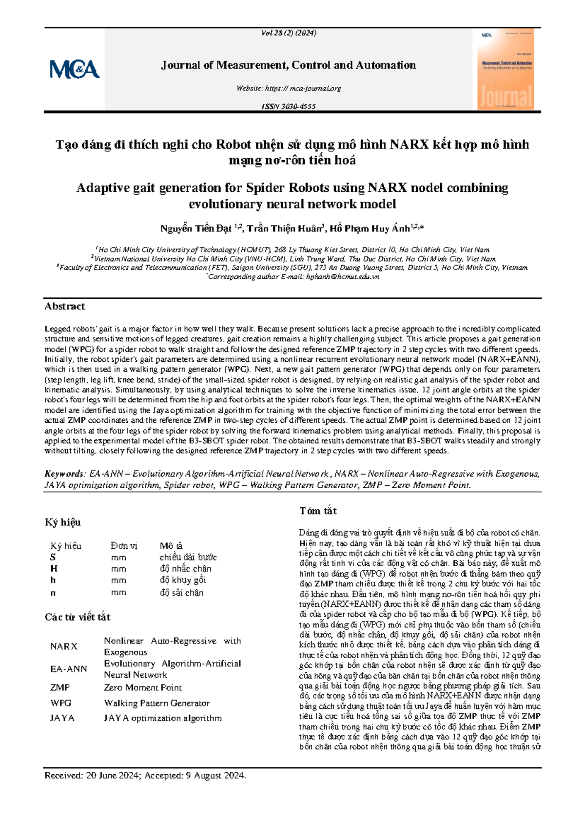Adaptive Gait Generation for Spider Robots Using NARX Model (ENGR 2024 ...