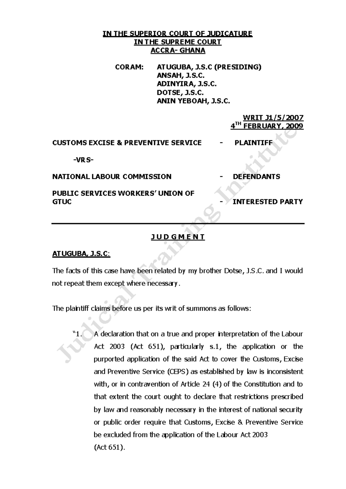 Customs Excise & Preventive Service v. National Labour Commission (2009 ...