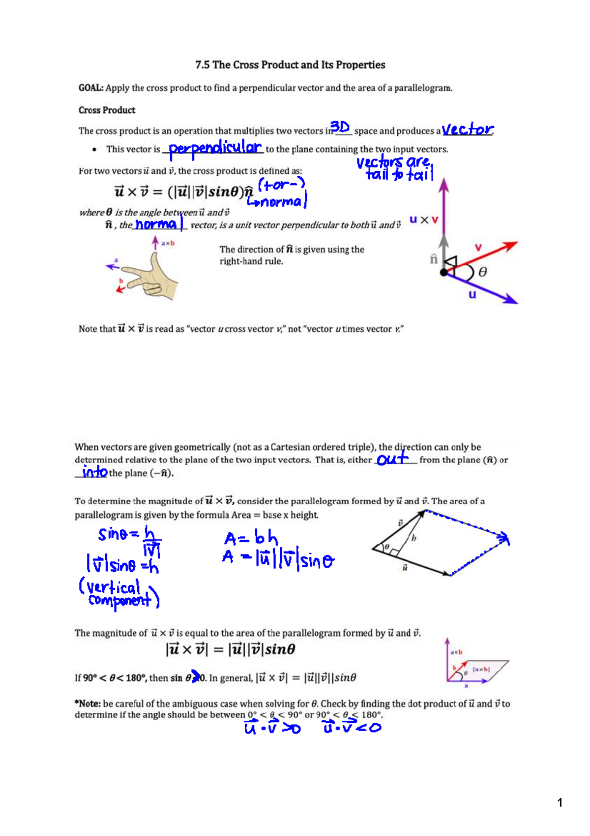 7.5 Cross Product & Properties: Finding Perpendicular Vectors & Area ...
