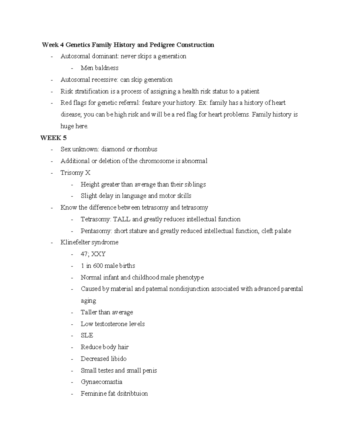 Genetics Overview: Family History, Pedigree, and Disorders (Wk 4-8 ...